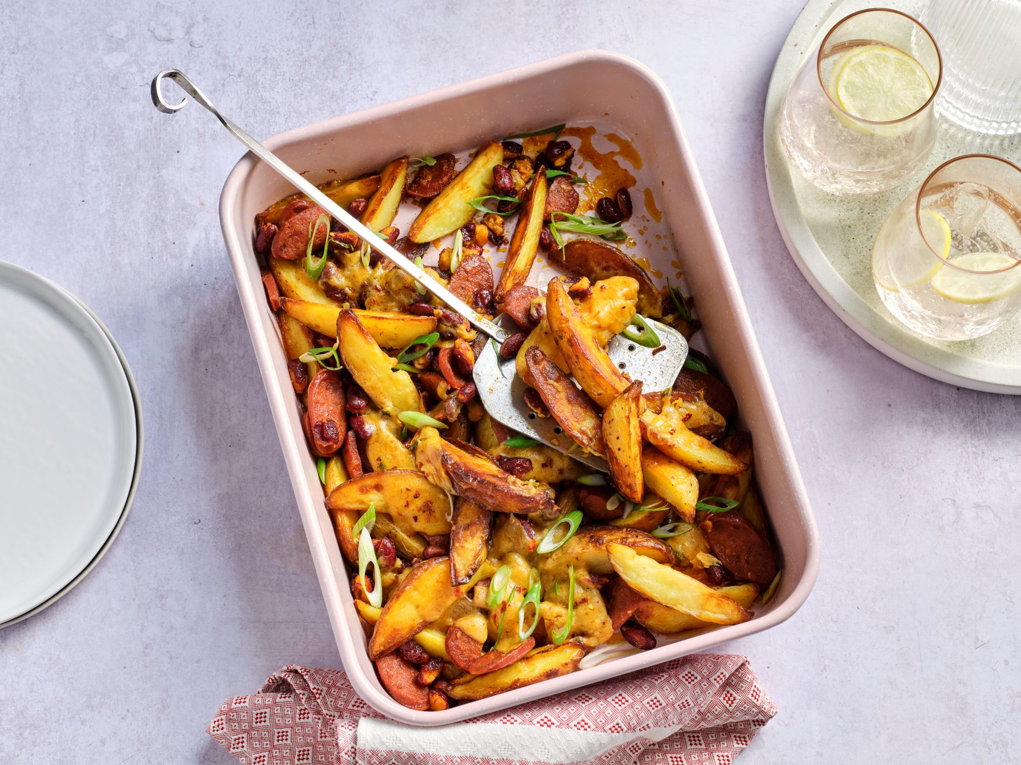 Loaded Wedges with chilli cheese, chorizo and beans - Nanna Tate
