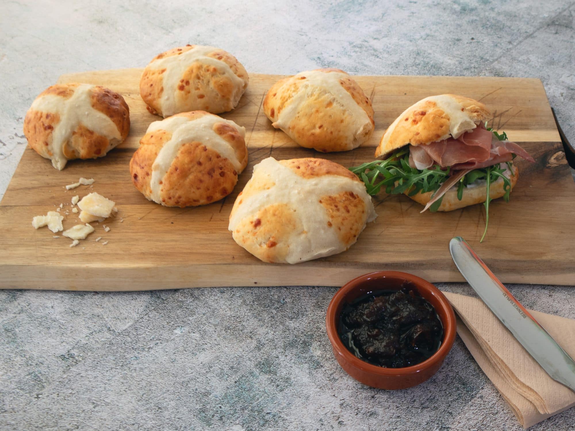 triple cheese & mash hot cross buns - Nanna Tate